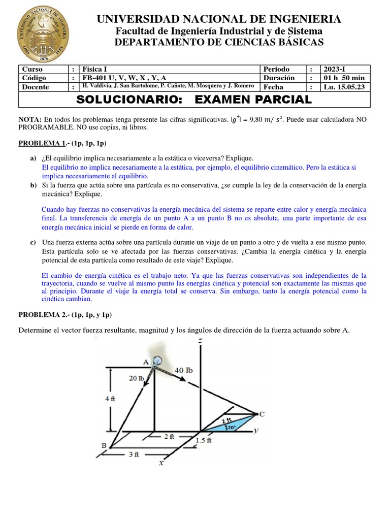 Examen Parcial de Física I | PDF | Fuerza | Vector Euclidiano