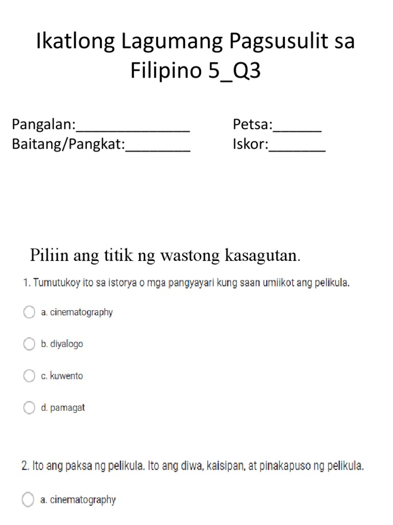 Ikatlong Lagumang Pagsusulit Sa Filipino 5 Q3 | PDF