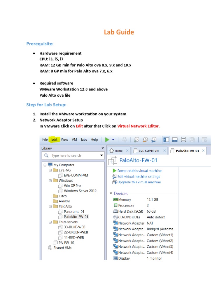 Lab-Setup Guide Palo Alto Firewall | PDF | Software | Computer Architecture