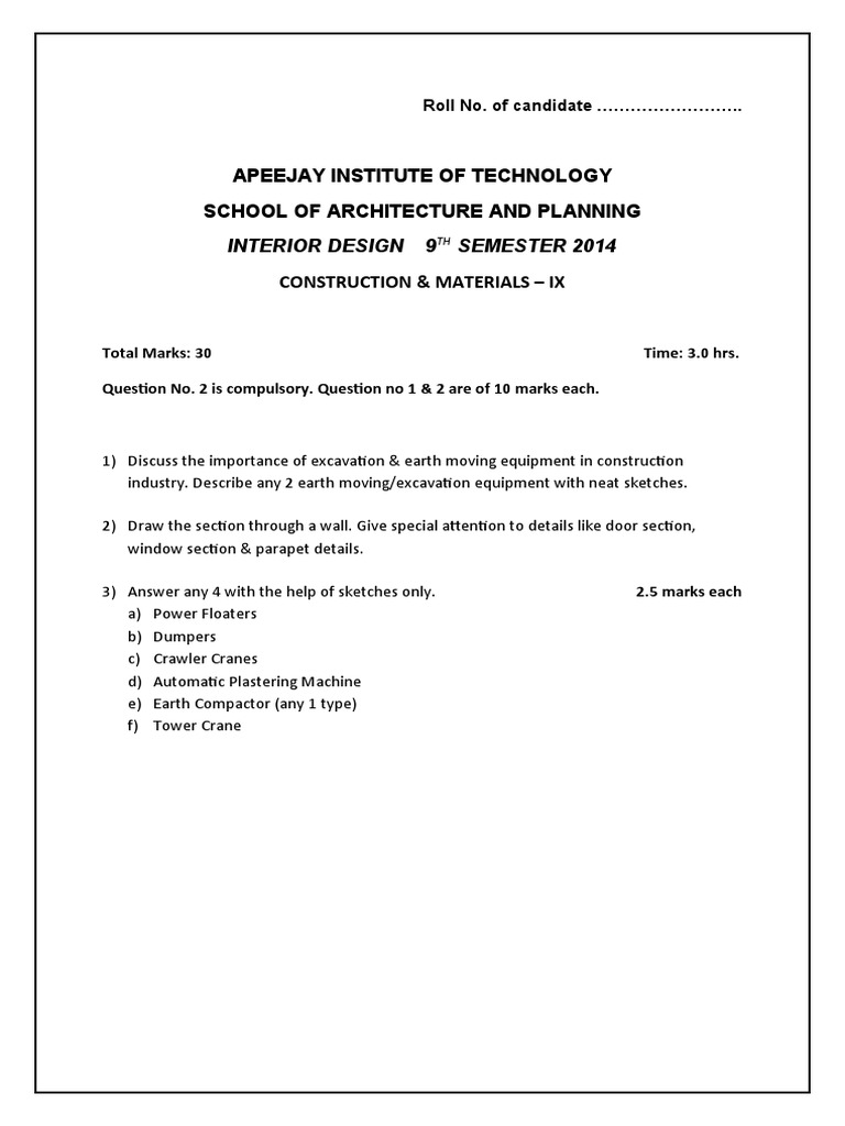 Construction Exam Paper | PDF