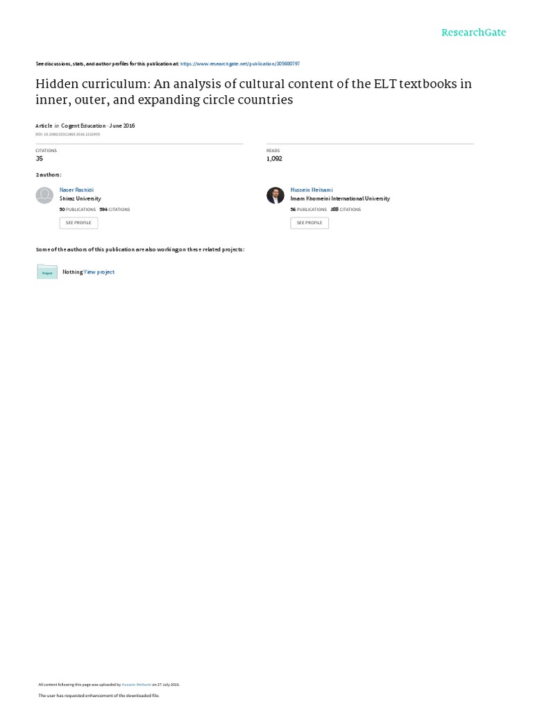 Hidden Curriculum: An Analysis of Cultural Content of The ELT Textbooks ...