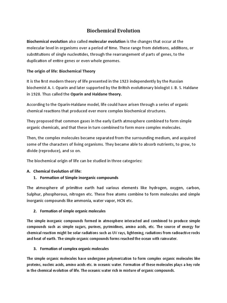 Biochemical Evolution | PDF | Abiogenesis | Biochemistry