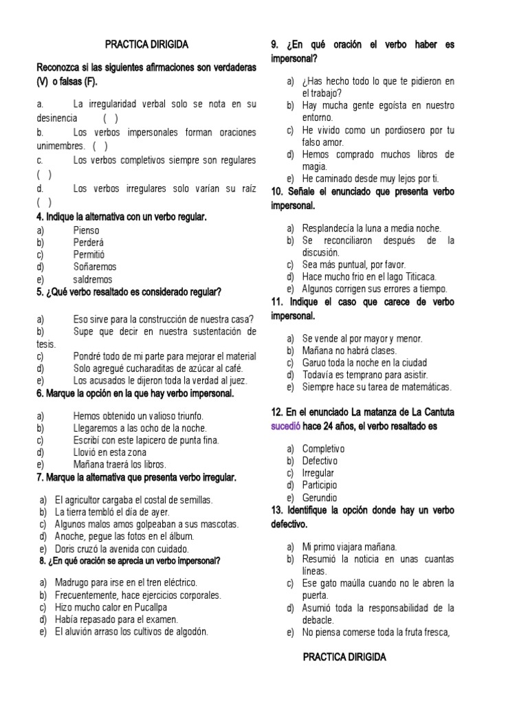 Practica Dirigida - Verbos Morfológuicamente | Descargar gratis PDF ...