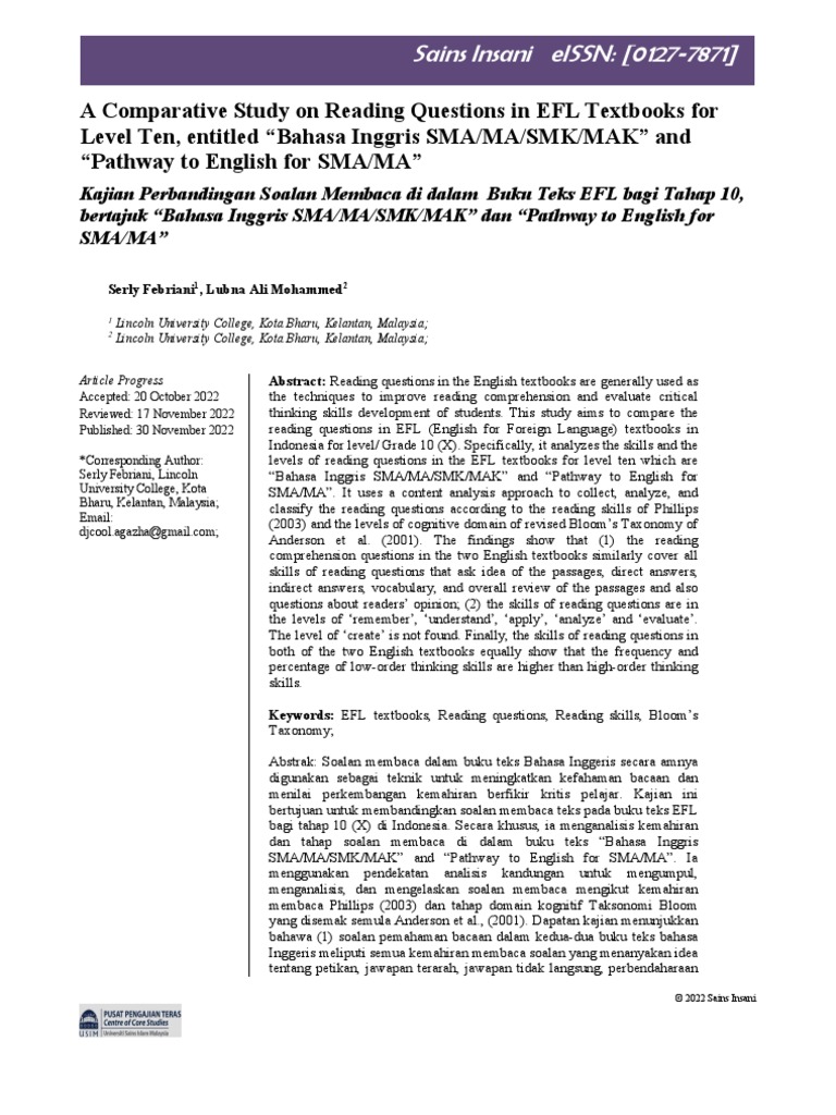 477-Article Text-2739-1-10-20221130 | PDF | Reading Comprehension | Cognitive Science