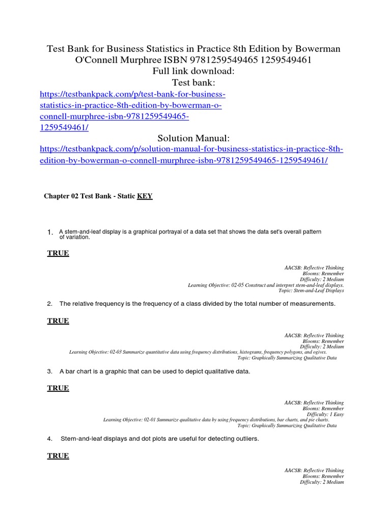 Business Statistics in Practice 8th Edition by Bowerman OConnell ...