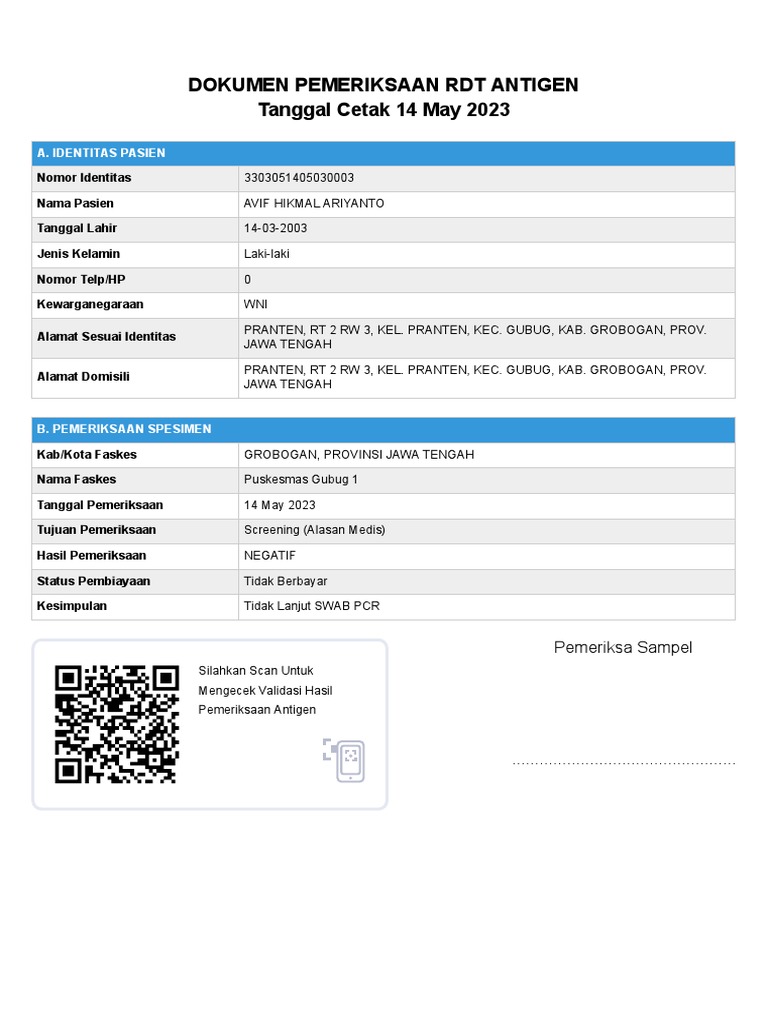 Cetak Dokumen Antigen | PDF