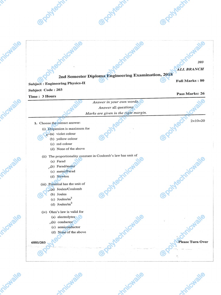 Eng Physics 2 2018 PYQs JUT | PDF | P–N Junction | Optics