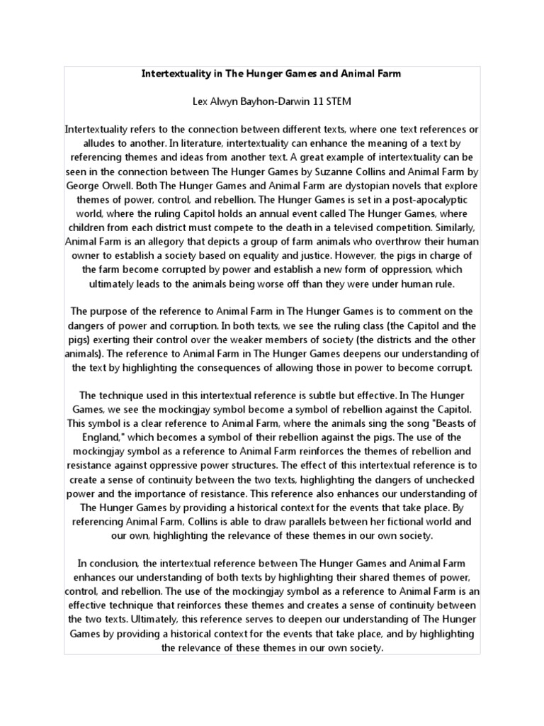 Intertextuality in The Hunger Games and Animal Farm | PDF | Mrs ...