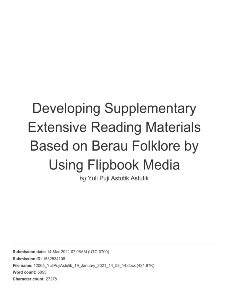 Developing Supplementary Extensive Reading Materials Based On Berau ...