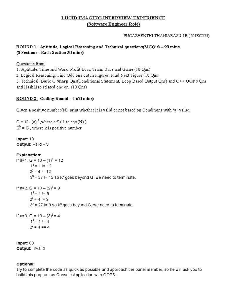 201ec225 - Lucid Imaging Interview Experience-1 | PDF | Computer ...