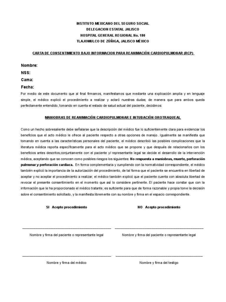 Consentimiento de No Maniobras de Reanimacion | PDF | Reanimación ...