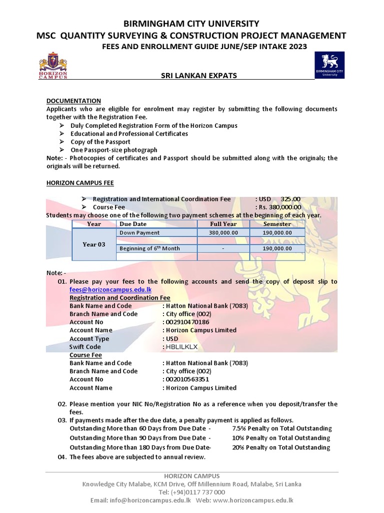 MSC QS and Construction MGT - Sri Lankan Expats USD | PDF | Fee | Taxes MSC QS and Construction MGT - Sri Lankan Expats USD | PDF | Fee | Taxes