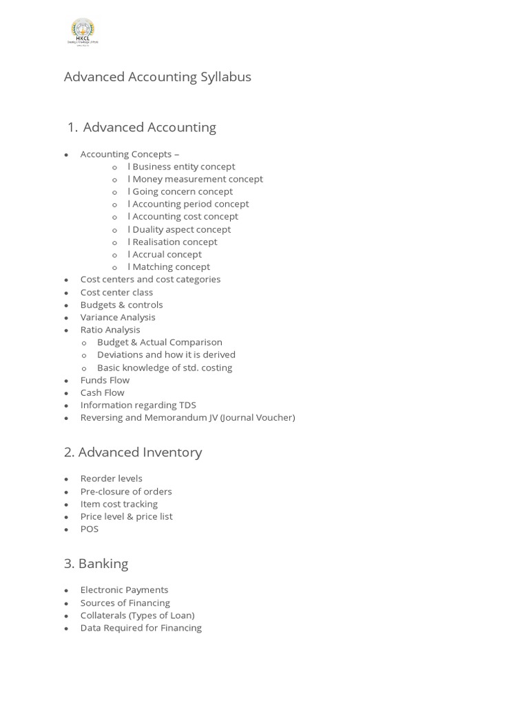 Advanced Accounting Course Syllabus | PDF