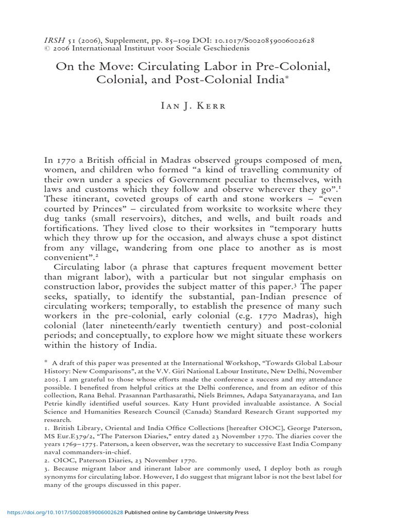 On The Move Circulating Labor in Pre Colonial Colonial and Post Colonial India | PDF | Human ...