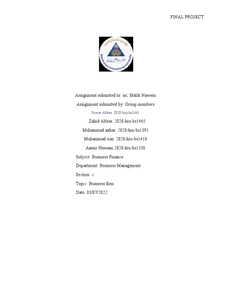 Business Finance Project PDF Equity Finance Financial Accounting