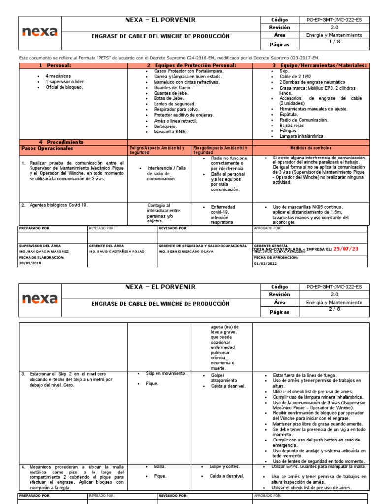 Po-Ep-Gmt-Jmc-022-Es Engrase de Cable Del Winche de Produccion. V2 | PDF
