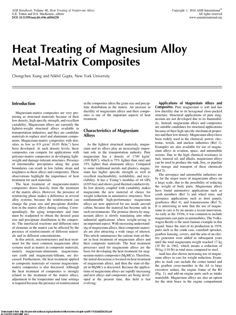 Heat Treating of Magnesium Alloy Metal-Matrix Composites: Chongchen ...