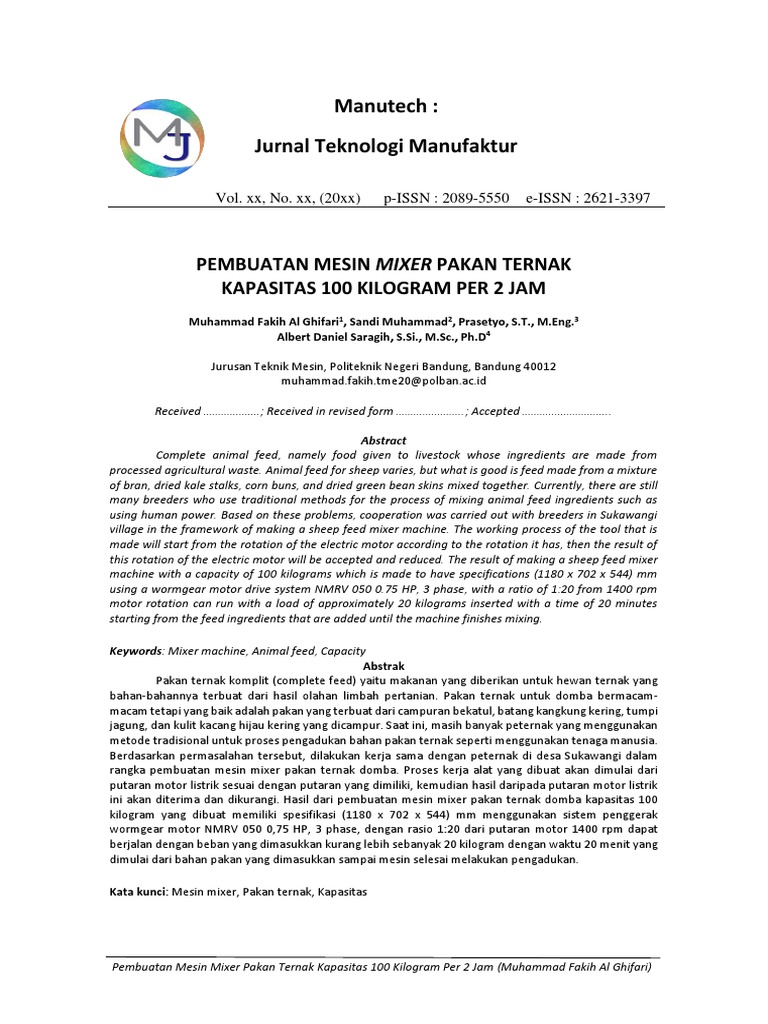 Jurnal Mesin Mixer Manutech Template | PDF