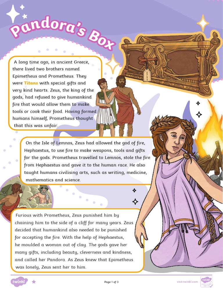 Pandora's Box: A Greek Myth Story | PDF | Prometheus | Zeus