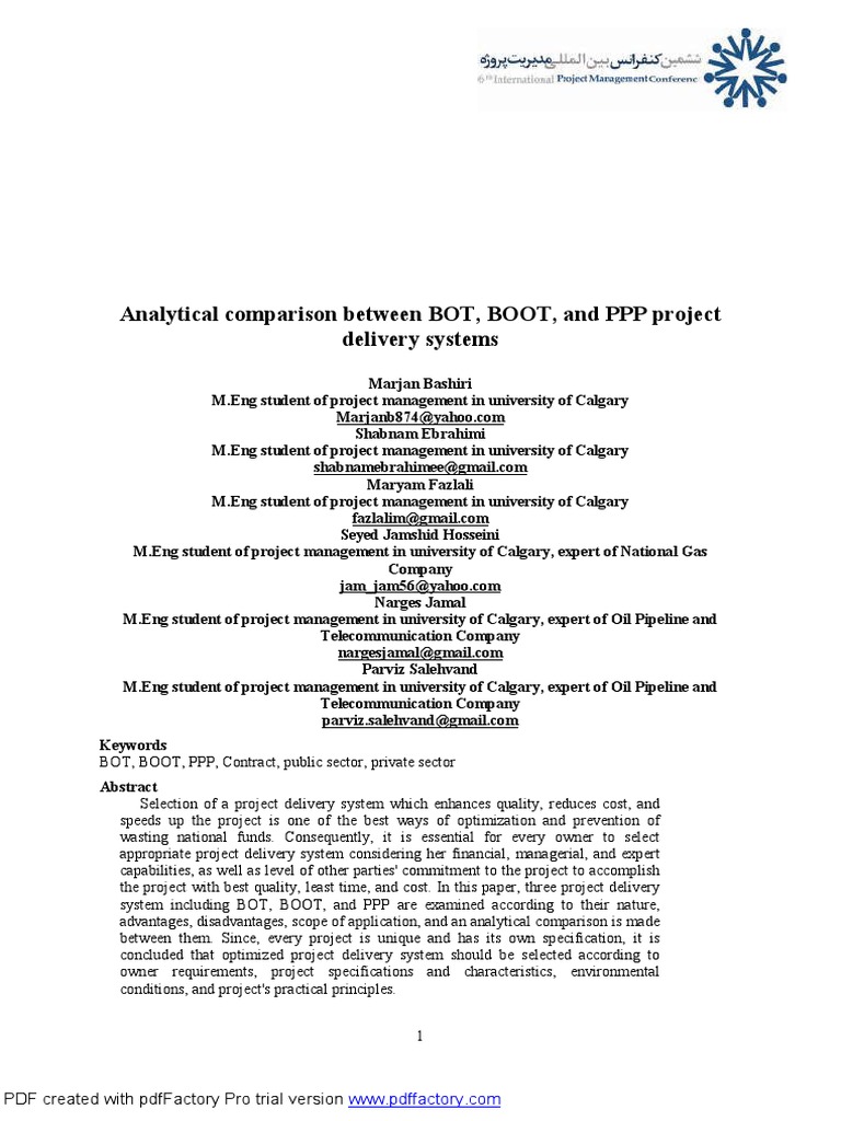 Explanation & Comparision of BOT, BOOT & PPP | PDF | Public–Private ...