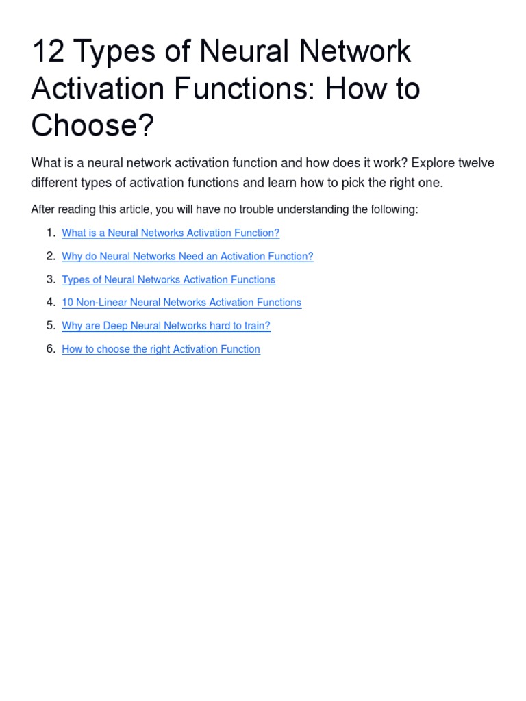 12 Types of Neural Network Activation Functions | PDF | Artificial Neural Network | Cybernetics