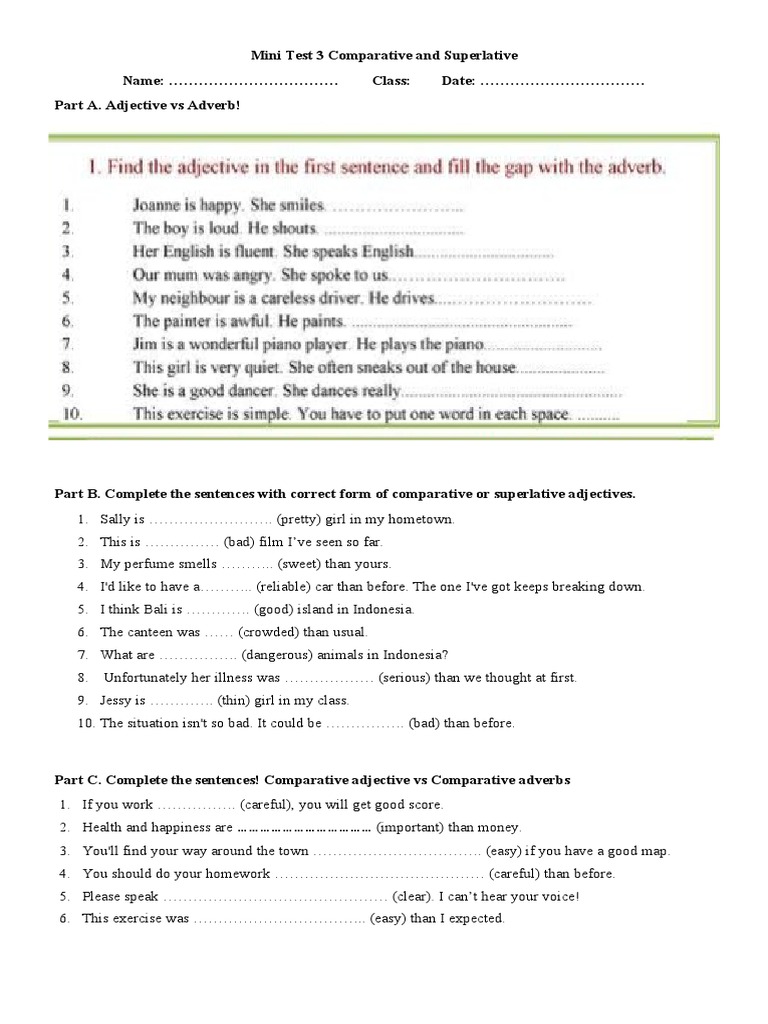 Comparative and Superlative Mini Test | PDF | Adjective | Adverb