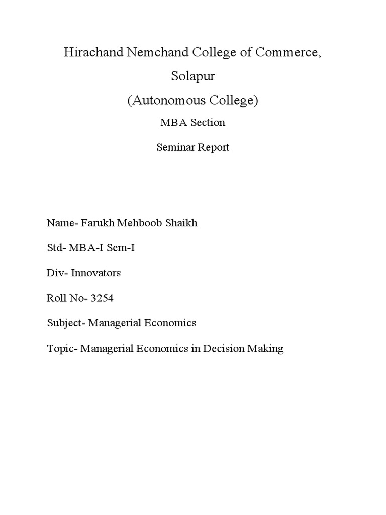 Economics Seminar Reprot Sem 1 | PDF | Decision Making | Economics