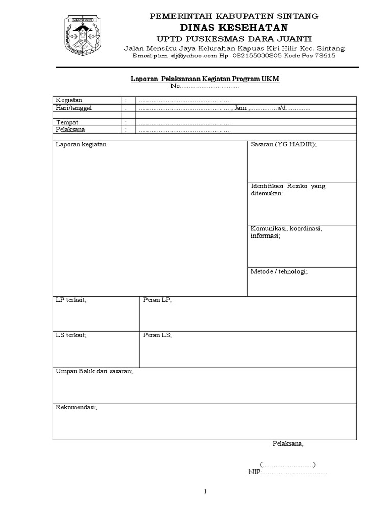 Laporan Kegiatan Program UKM Sintang | PDF