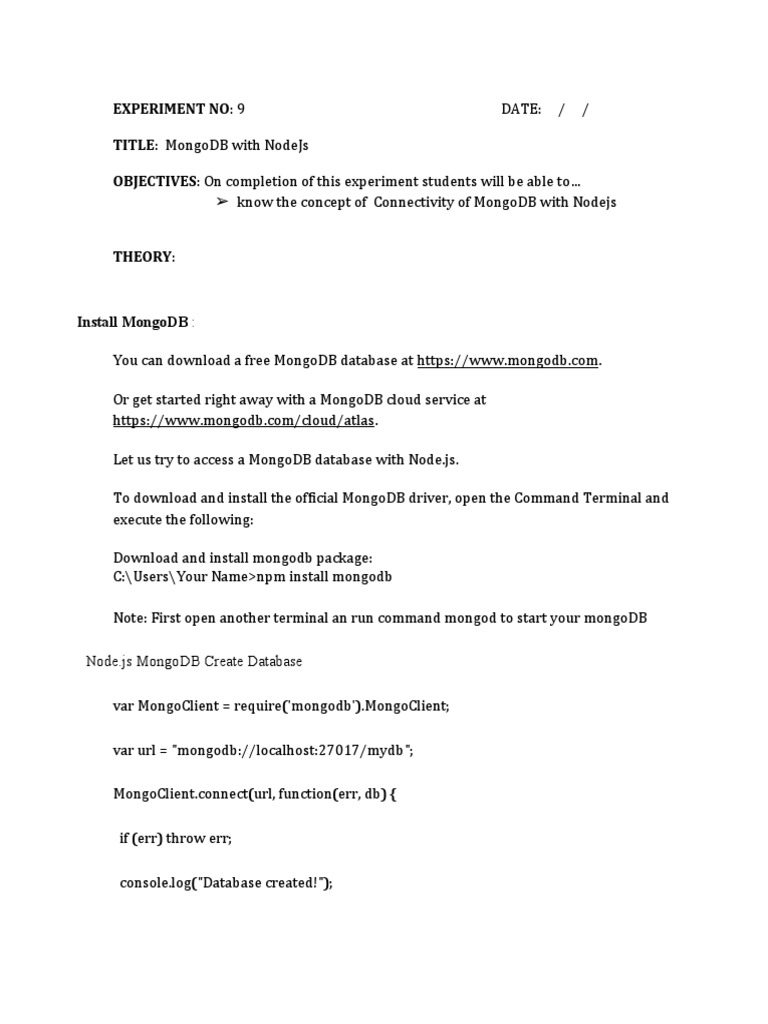 Experiment 9 | PDF | Mongo Db | Computer Programming