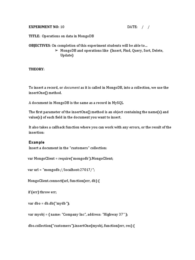 Experiment 10 | PDF | Mongo Db | Data Management