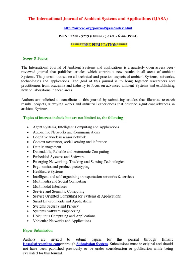Call For Papers-The International Journal of Ambient Systems and Applications (IJASA) | PDF ...