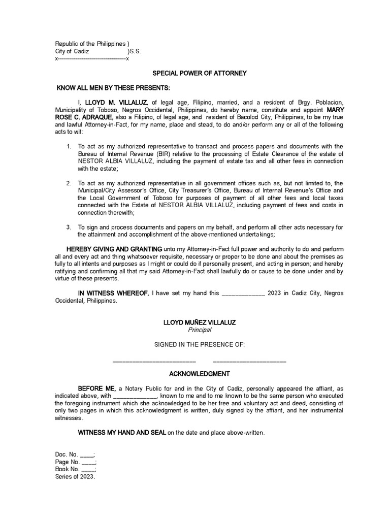 SPA Villaluz BIR (Adraque) | PDF | Power Of Attorney | Government