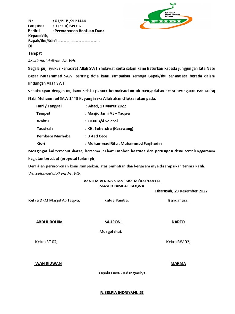 Permohonan Dana Peringatan Isra Mi'raj | PDF