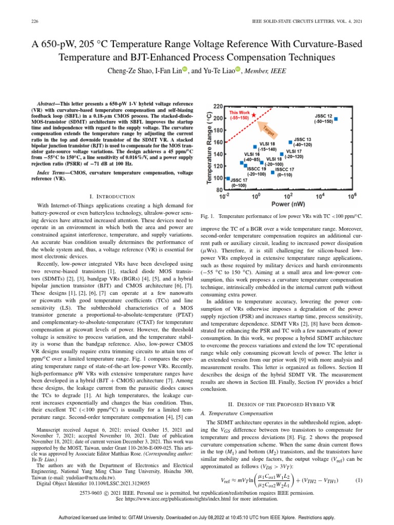 A 650-pW 205 C Temperature Range Voltage Reference With Curvature-Based Temperature and BJT ...
