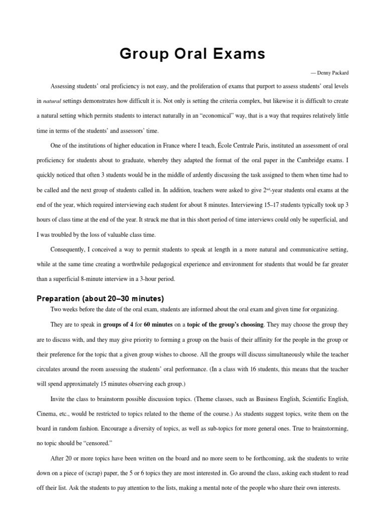 Group Oral Exams | Test (Assessment) | Educational Assessment