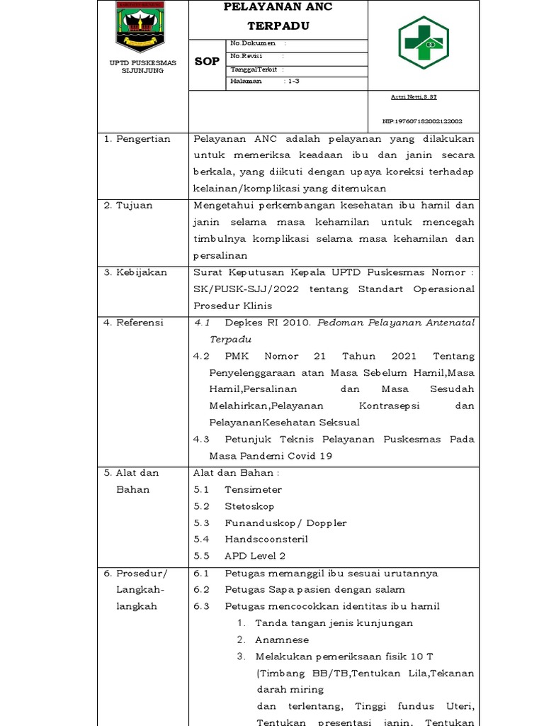 14.sop Pelayanan Anc Terpadu | PDF