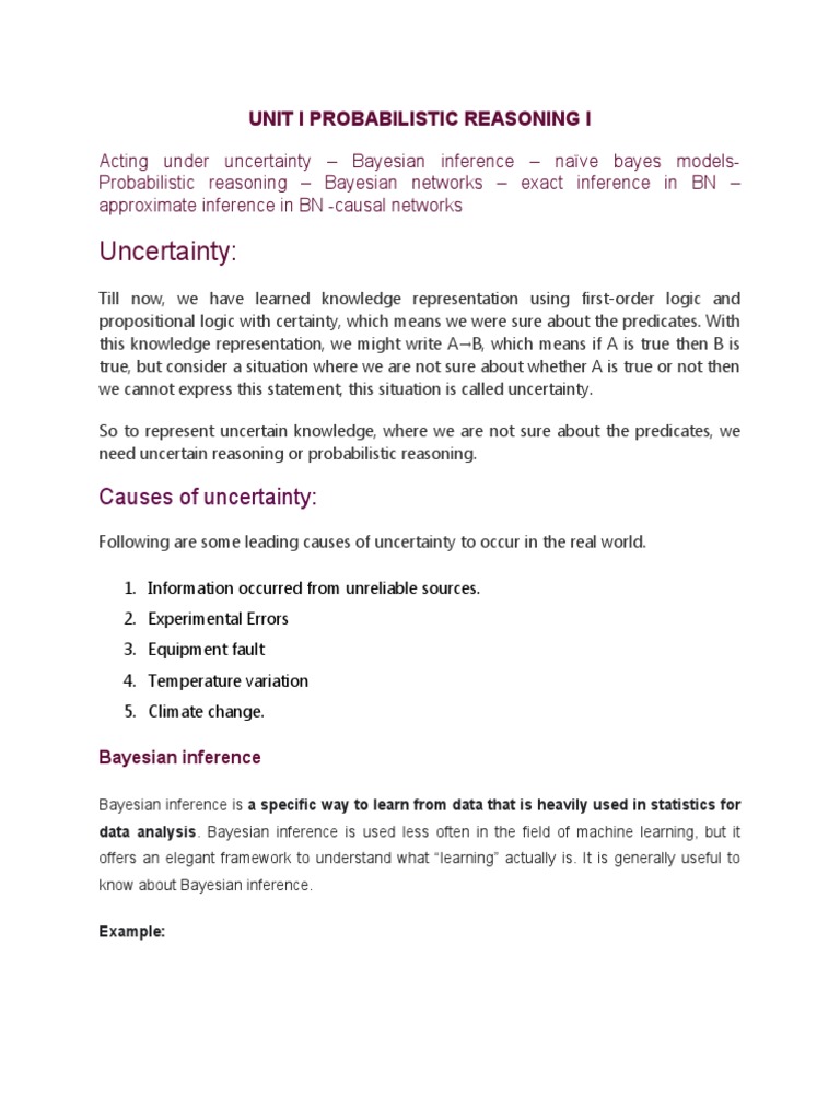 Unit I Probabilistic Reasoning I 9 | PDF | Bayesian Network | Bayesian Inference