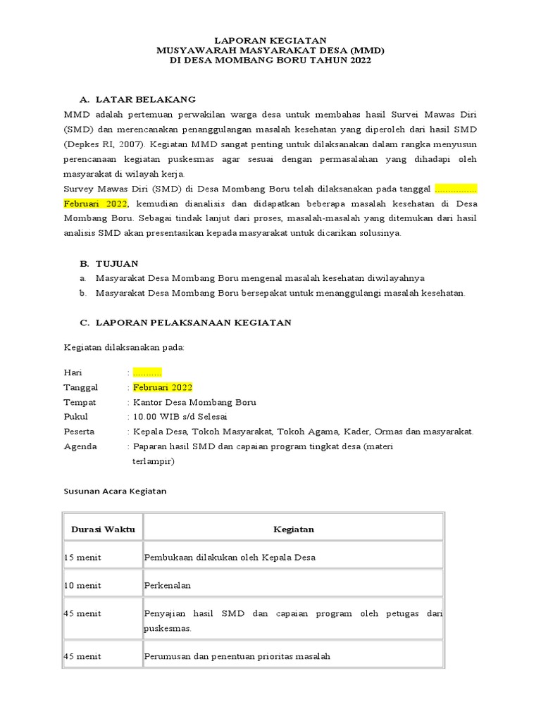 Laporan Kegiatan MMD Mombang Boru | PDF