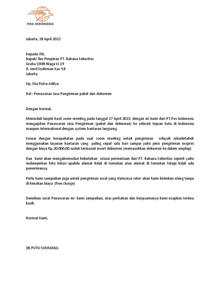 Contoh Surat Proposal Penawaran | PDF