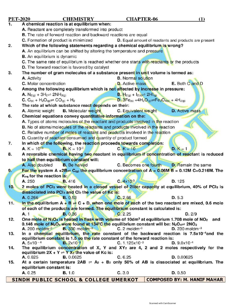 SPSC Chemistry Xi Chapter 6 | PDF
