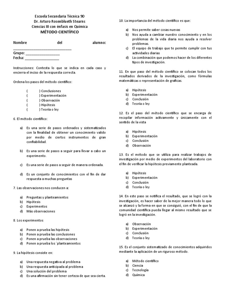 examen metodo cientifico | PDF | Método científico | Experimentar