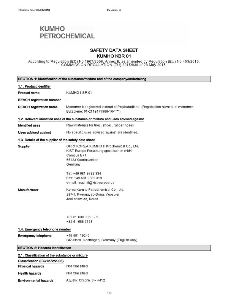 KBR-01 MSDS (Eng) | PDF | Safety | Occupational Safety And Health