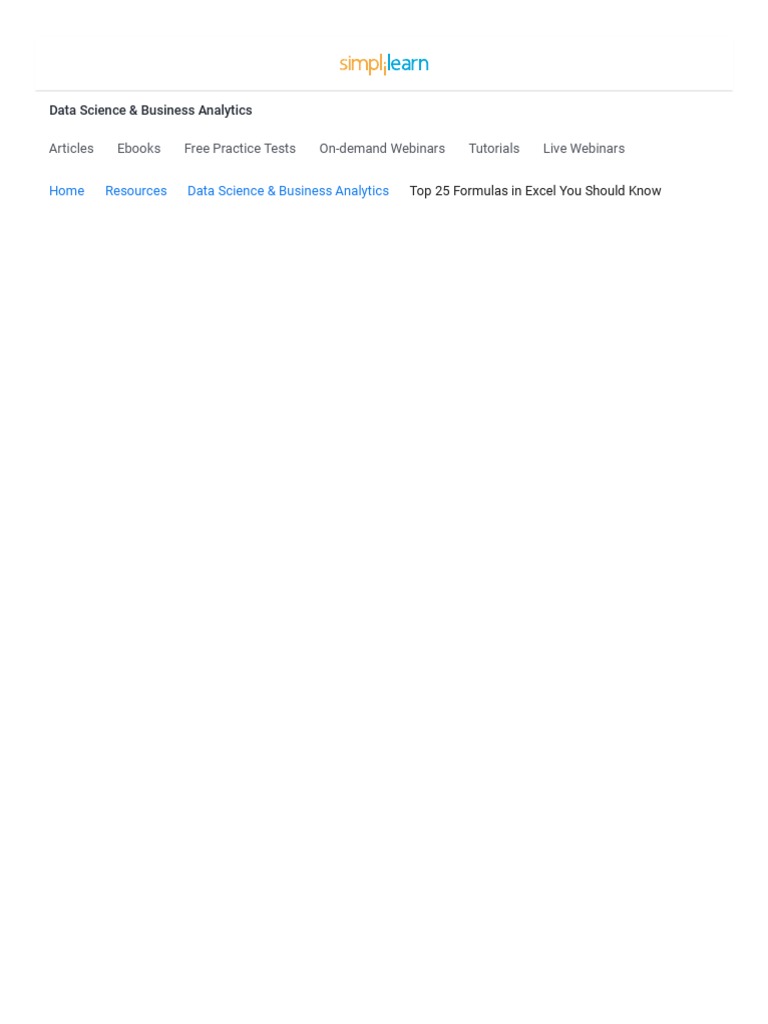 Top 25 MS Excel Formulas One Must Know - Simplilearn | PDF | Microsoft ...