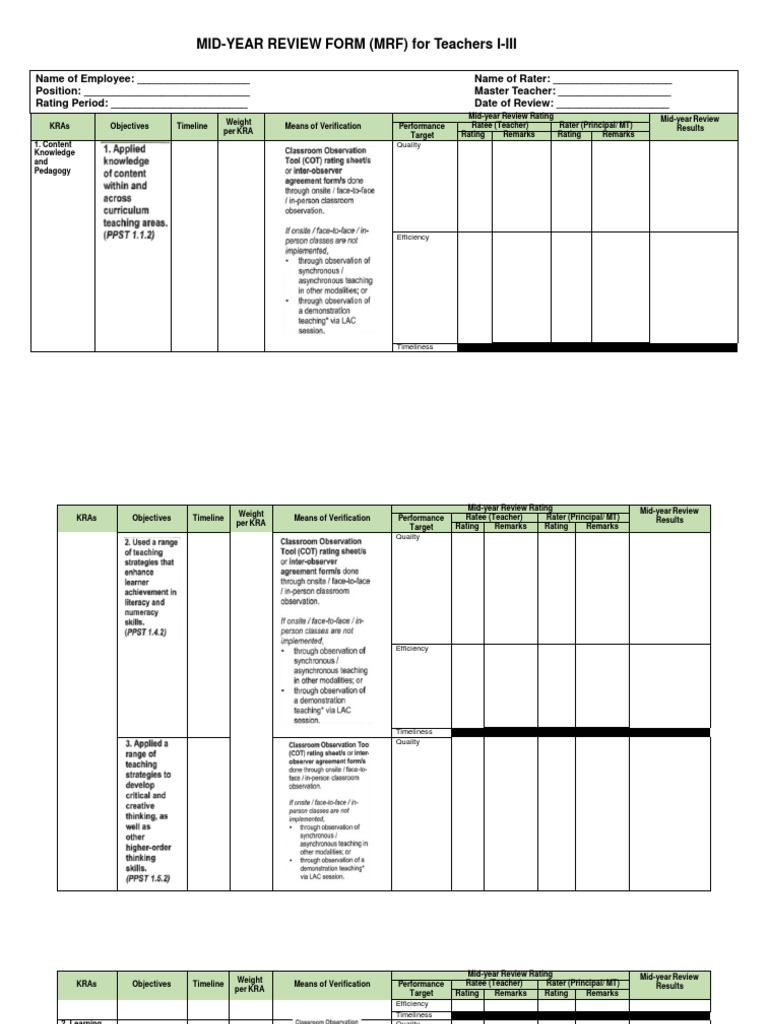 Mid-Year Review Form for Teachers | PDF | Learning | Behavior Modification