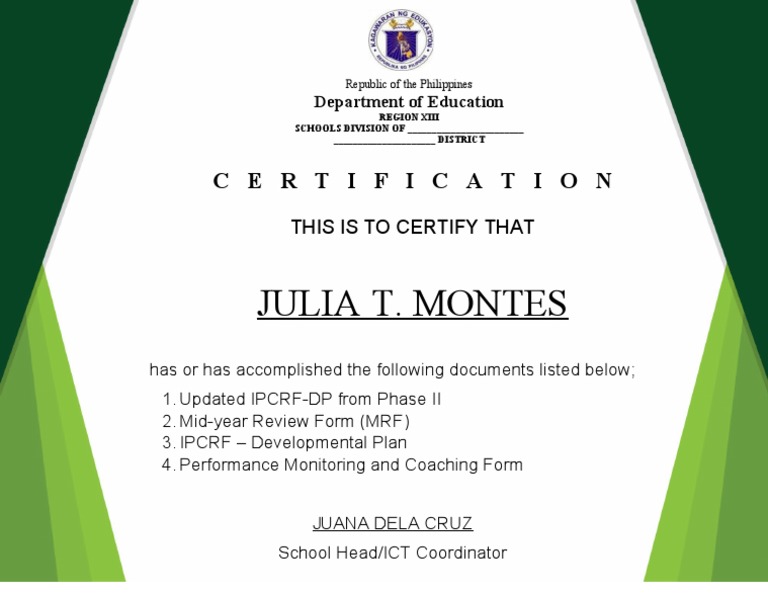 CERTIFICATION FROM ICT COORDINATOR SAMPLE | PDF