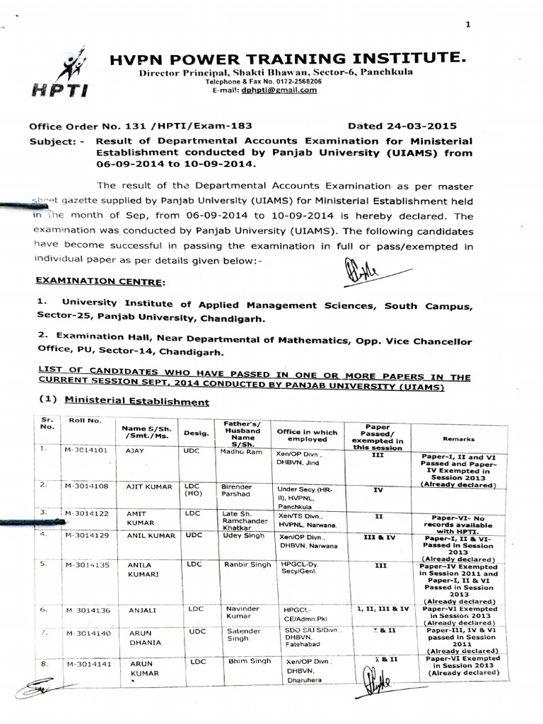 HPTI Departmental Exam Results 2014 | PDF