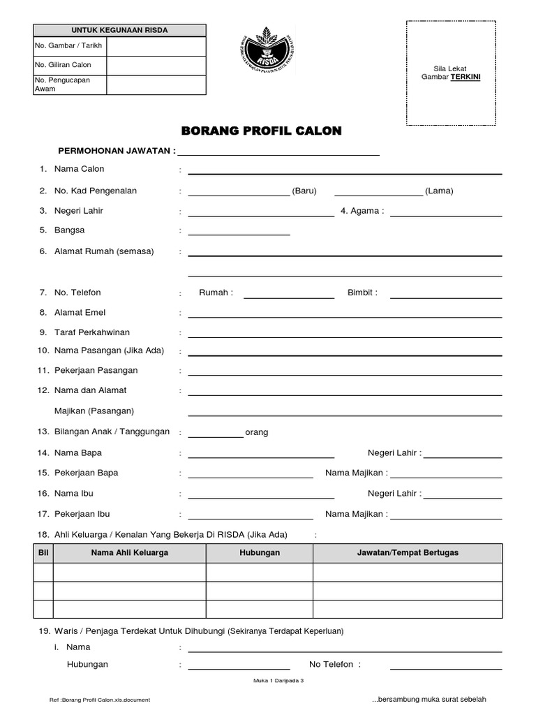 Borang Profil Calon | PDF