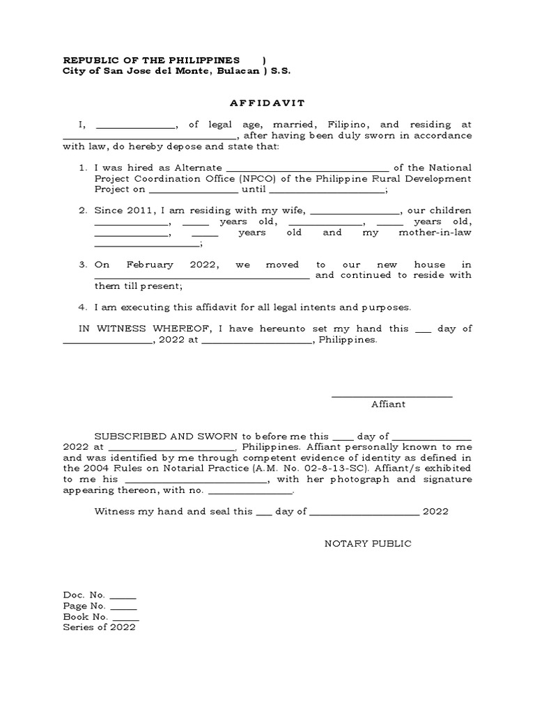 Republic of The Philippines) City of San Jose Del Monte, Bulacan) S.S ...