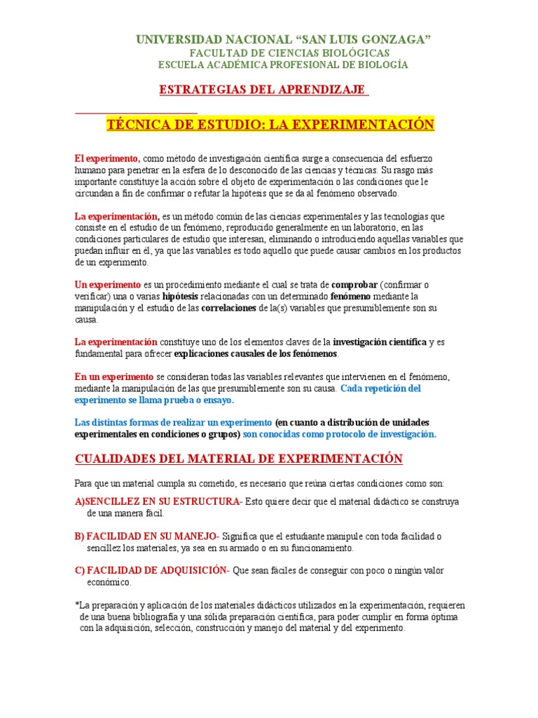 FFCCBB Semana 15 Tema La Técnica de La Experimentación 2022 I VB | PDF ...