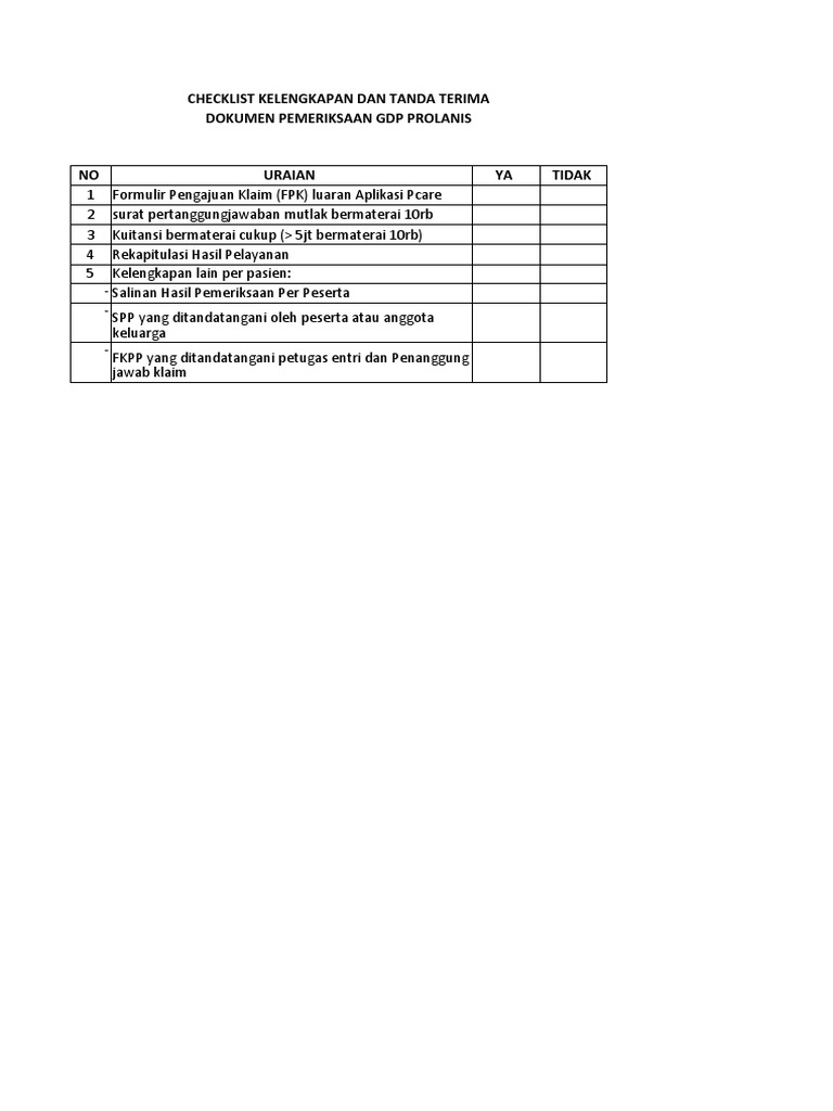 Checklist GDP Prolanis Dan Skrining | PDF